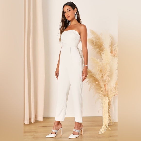 Lulus | Pants & Jumpsuits | Beloved Bliss Ivory Strapless Slim Leg Bow ...